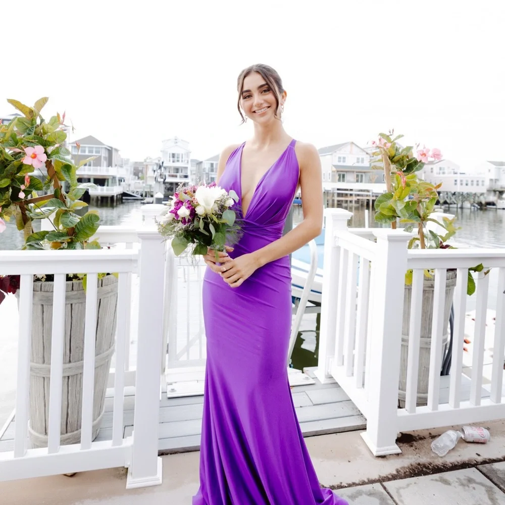 Dresses | Elegant Purple Strappy Back Dress For Women | Poshmark